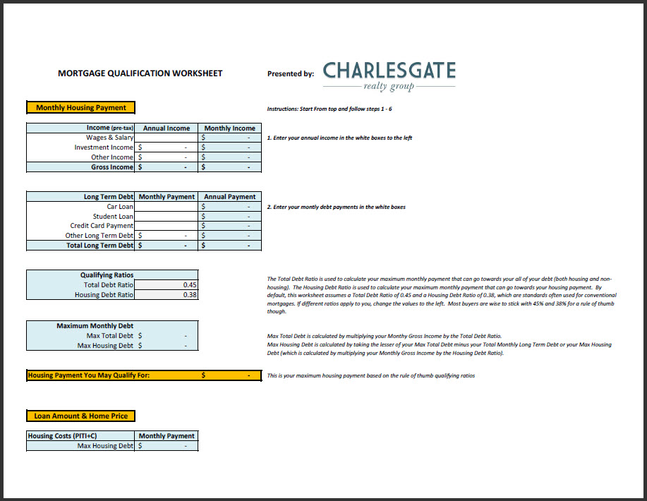 Mortgage Affordability Worksheet